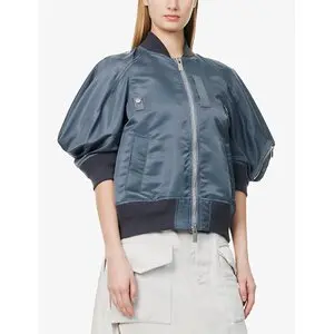 twill♡ PUFF SLEEVE SHAPE JACKET Sacai Puff-Sleeve Nylon Twill Bomber Jacket - Blue Gray | Editorialist